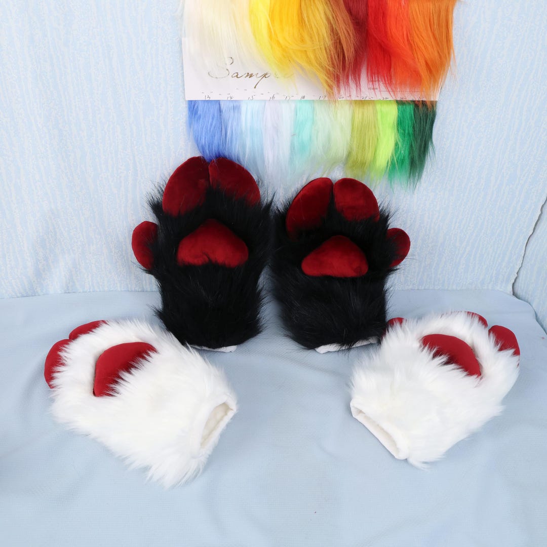 Custom Furry Hoof Paw Gloves Black or White Sheep Style With Red Paw ...