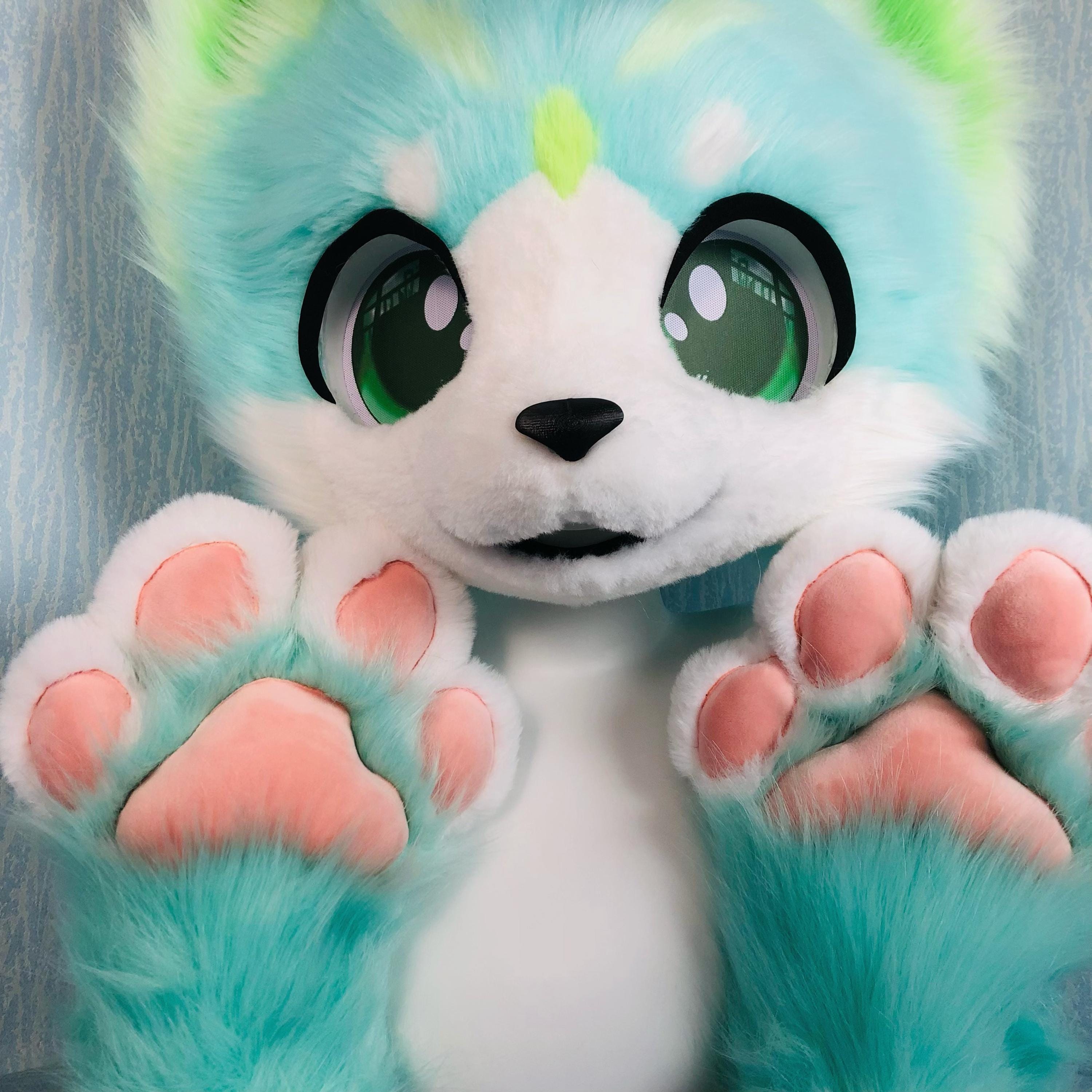 Green Fox Fursuit Head With Matching Paws and Hair Accessories Fluffy ...