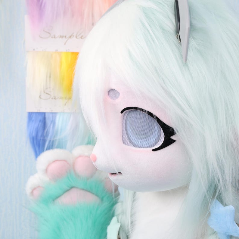 Pastel Bunny Fursuit Head Star Braids Handmade Fluffy Drop Ear Rabbit ...
