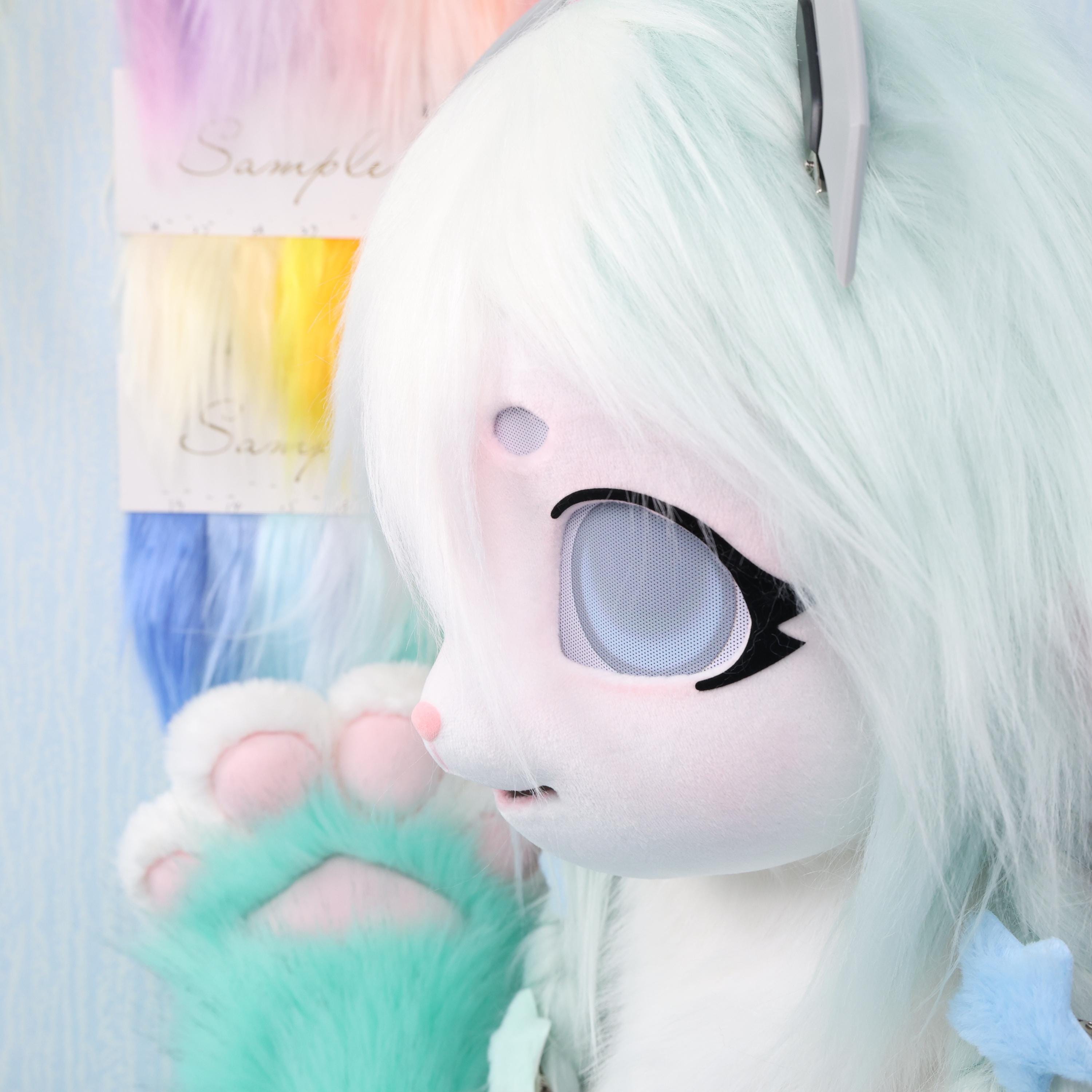 Pastel Bunny Fursuit Head Star Braids Handmade Fluffy Drop Ear Rabbit ...
