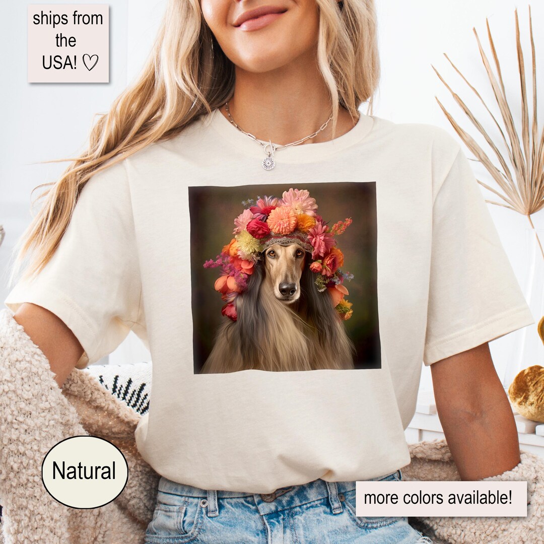 Afghan Hound Cream Flower Crown Dog Shirt - Vintage Style Tee for Dog ...