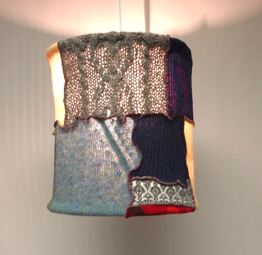 Tattered Chic Wool Sweater Knit Patchwork Pendant Lamp - Etsy