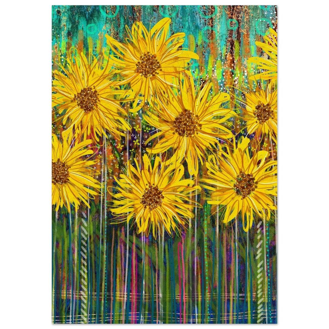 Sunflowers Wall Art Unique Digital Print, Bohemian Decor, Eclectic ...