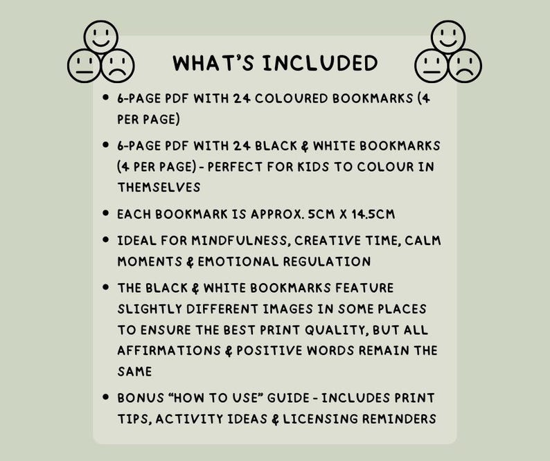 Feelings + Emotions Bookmarks for Kids - Printable PDF | Colour + B&W ...