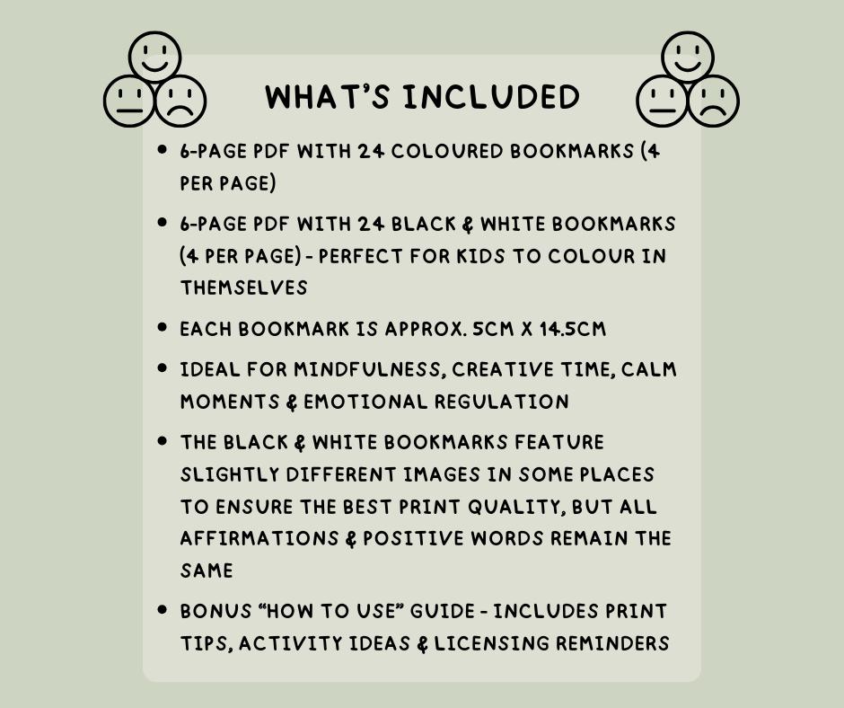 Feelings + Emotions Bookmarks for Kids - Printable PDF | Colour + B&W ...