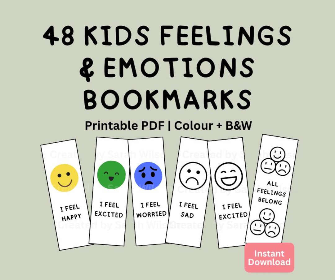 Feelings + Emotions Bookmarks for Kids - Printable PDF | Colour + B&W ...