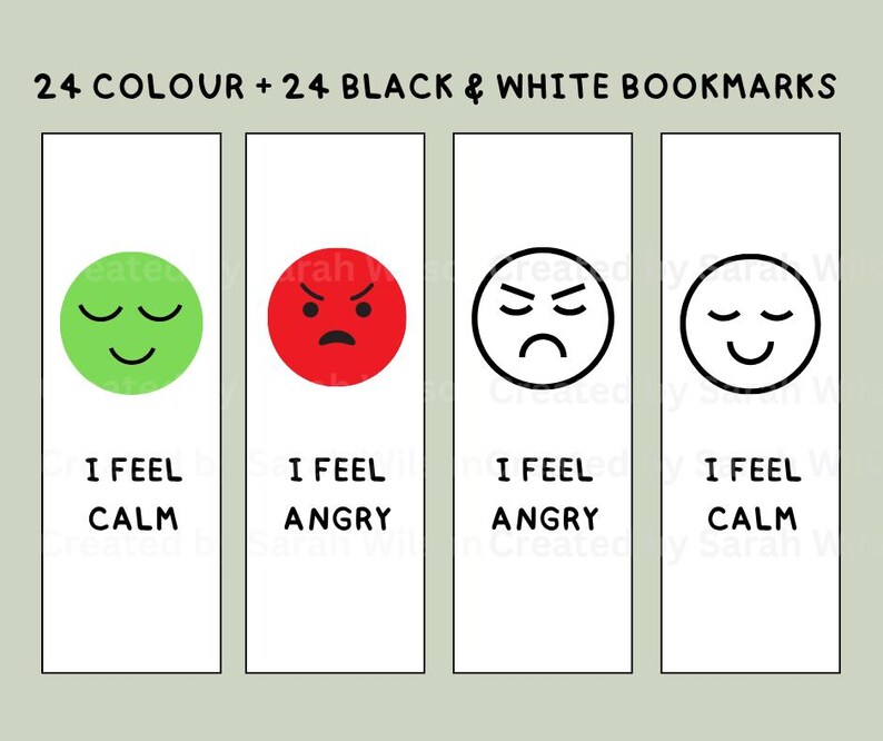 Feelings + Emotions Bookmarks for Kids - Printable PDF | Colour + B&W ...