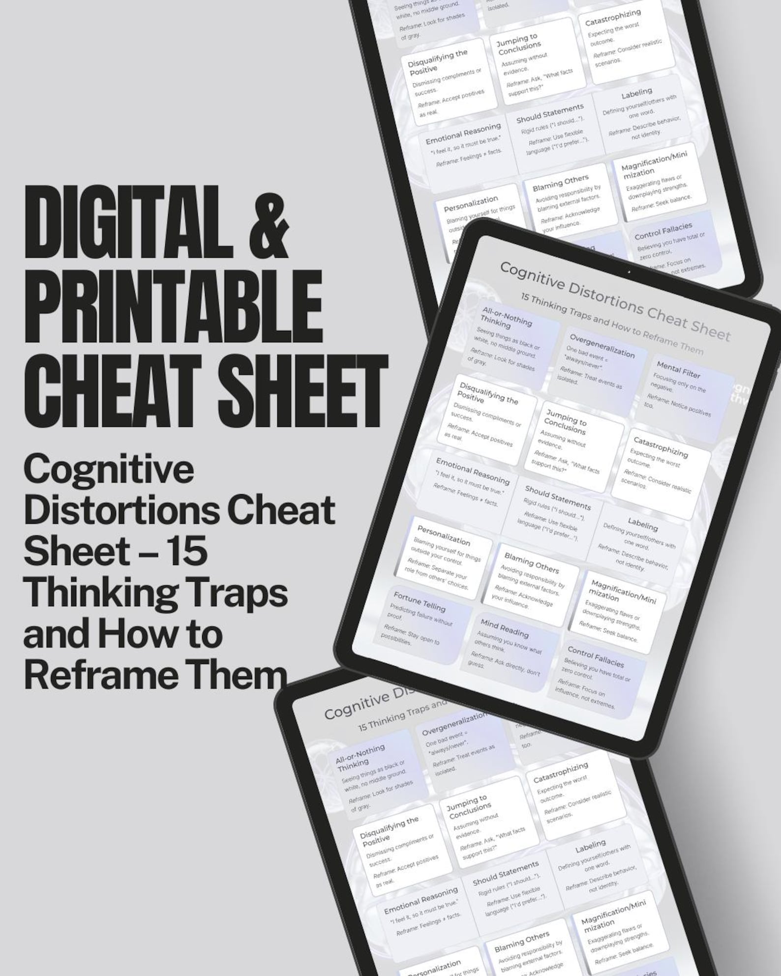 Cognitive Distortions Cheat Sheet: Thinking Traps & Reframes (PDF ...