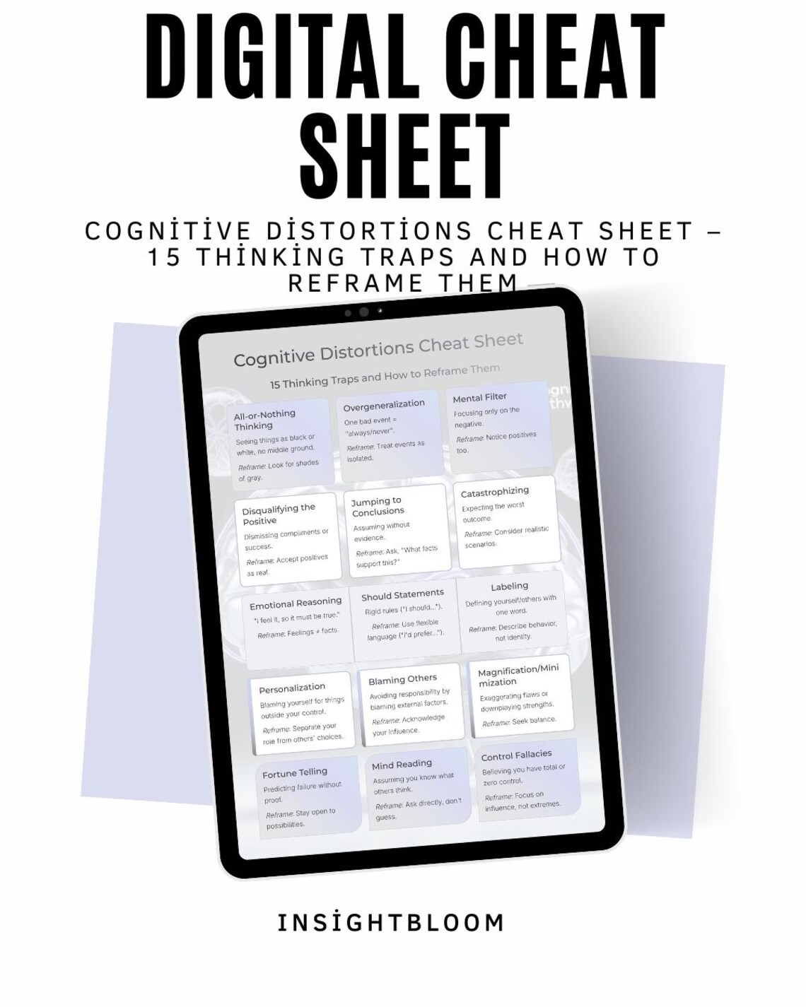 Cognitive Distortions Cheat Sheet: Thinking Traps & Reframes (PDF ...