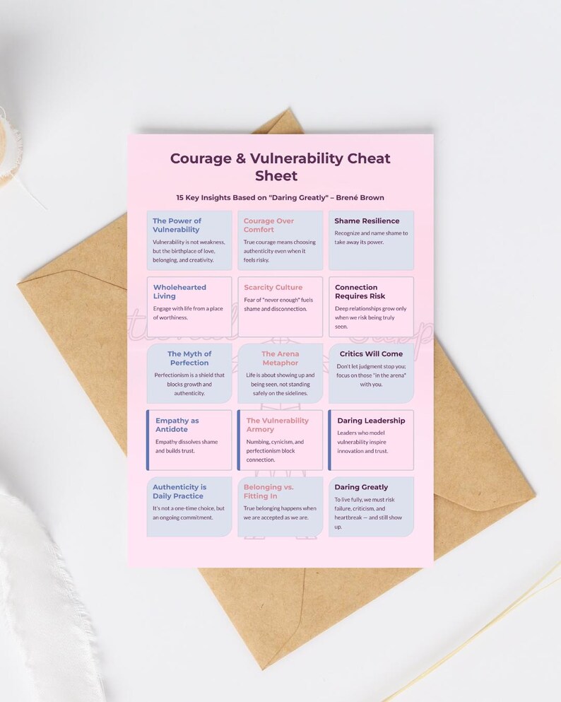 Courage & Vulnerability Cheat Sheet – 15 Key Insights | Based on “daring Greatly” by Brené Brown ...