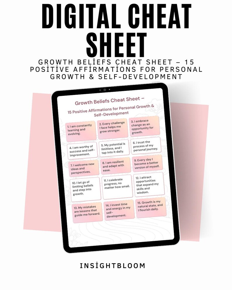 Growth Mindset Affirmations Cheat Sheet: Personal Development (PDF ...
