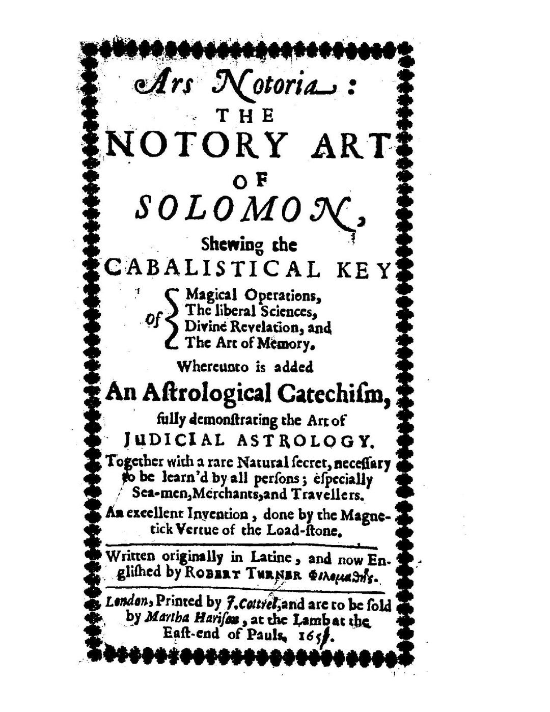 Ars Notoria — the Notory Art of Solomon (1657), Rare Solomonic Grimoire ...