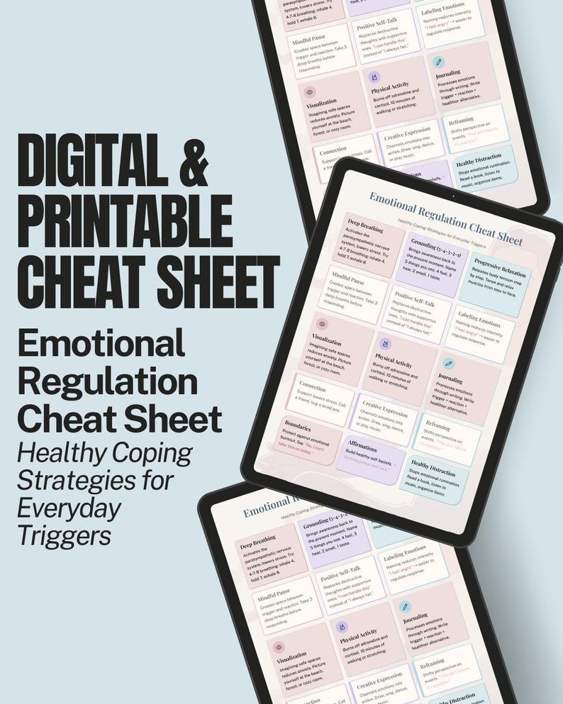 Emotional Regulation Cheat Sheet – Healthy Coping Strategies to Manage ...