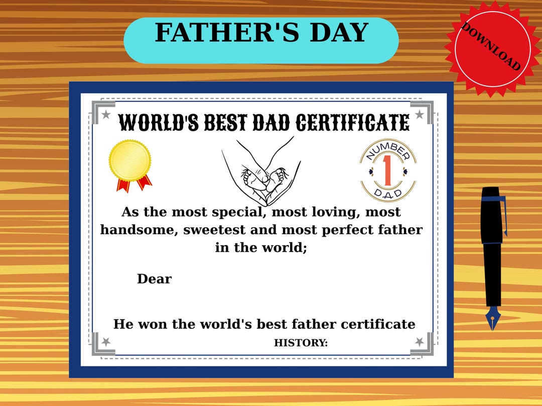 Editable Father’s Day Certificate,printable Award for Dad,fillable PDF ...