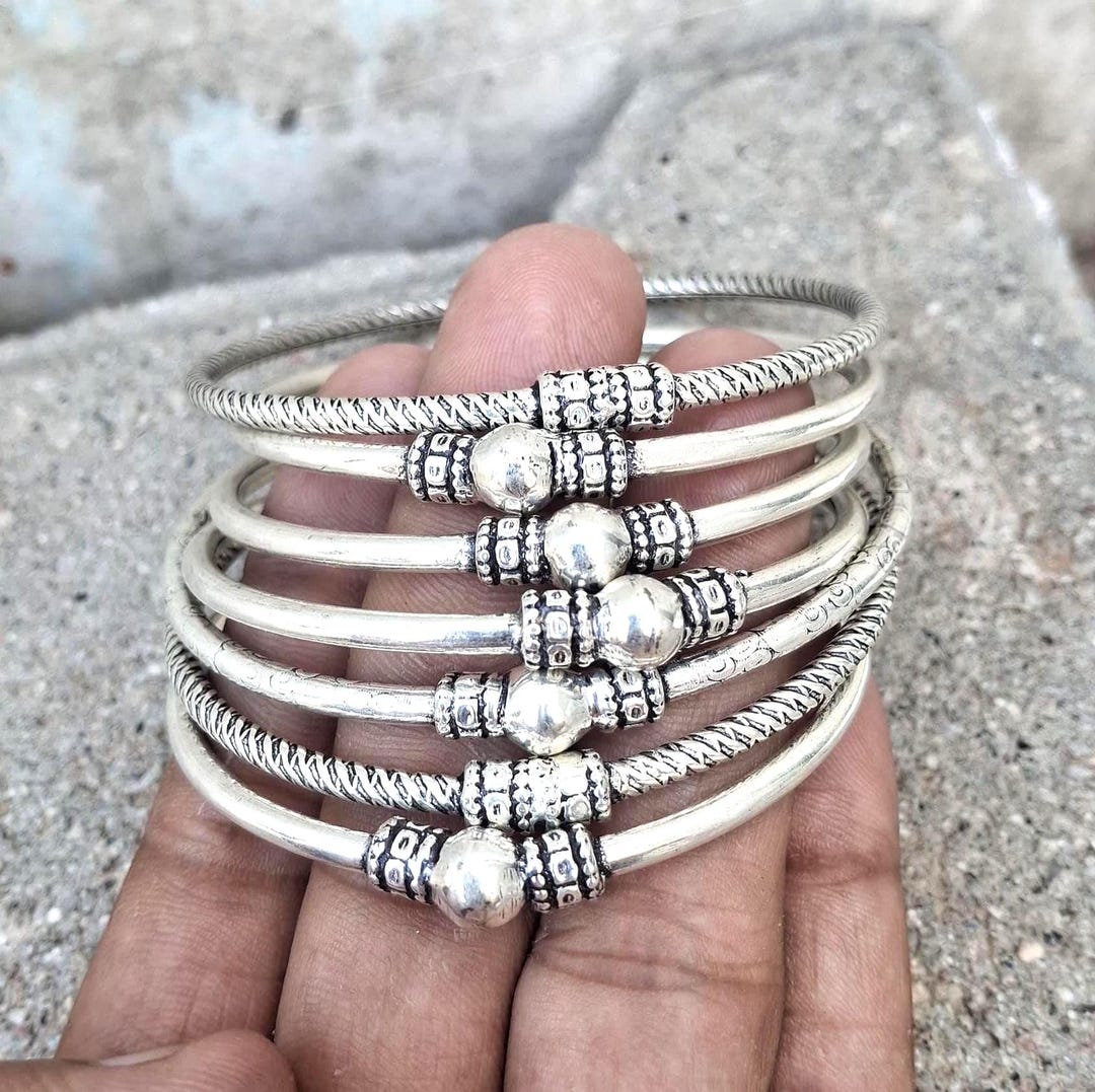 Handmade Sterling Silver Bangle Set: Oxidized Boho Stacking Bracelets ...