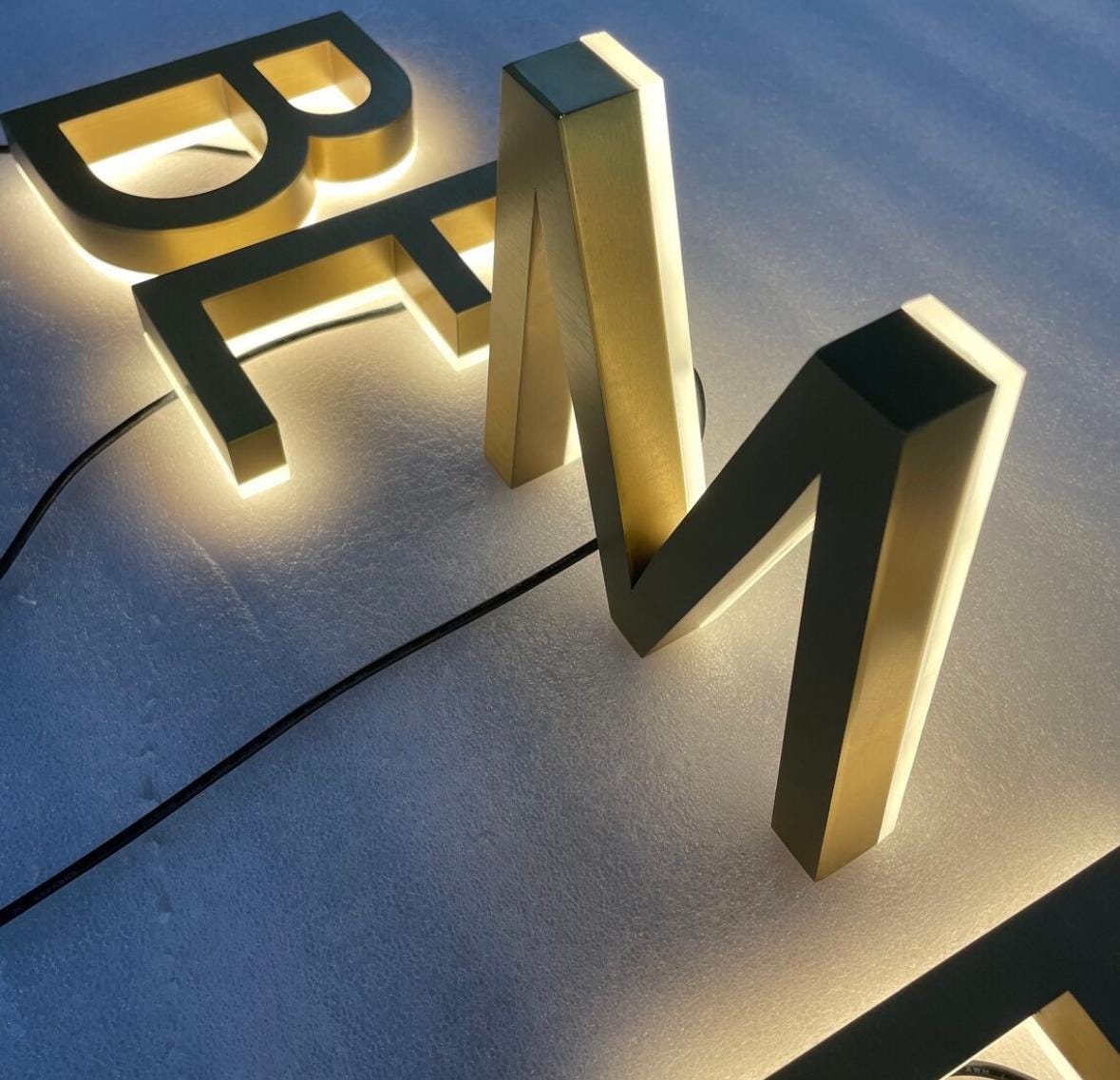 Custom 3D LED Backlit Business Sign, Stainless Steel Logo, Storefront ...