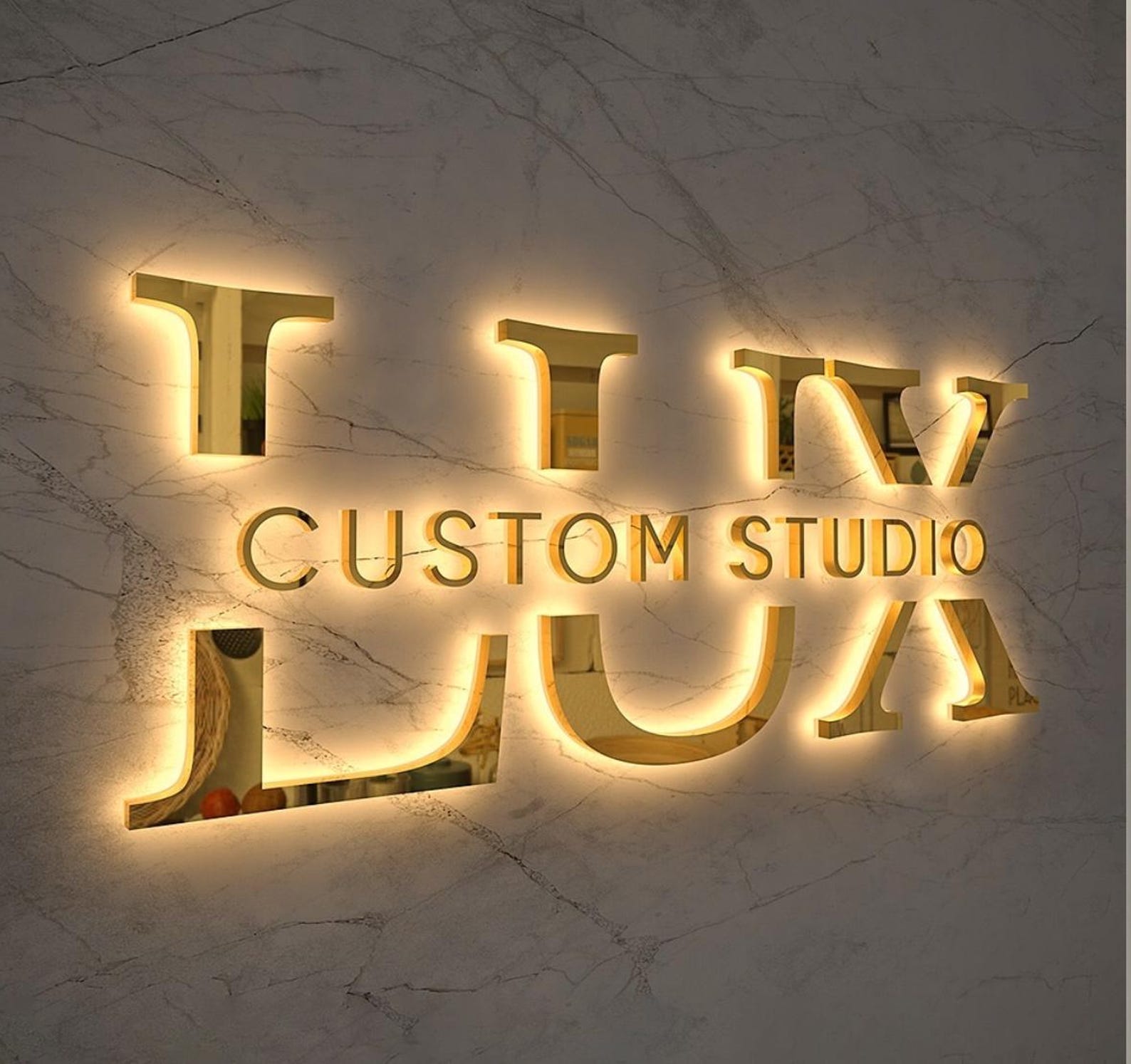 Custom 3D LED Backlit Business Sign, Stainless Steel Logo, Storefront ...
