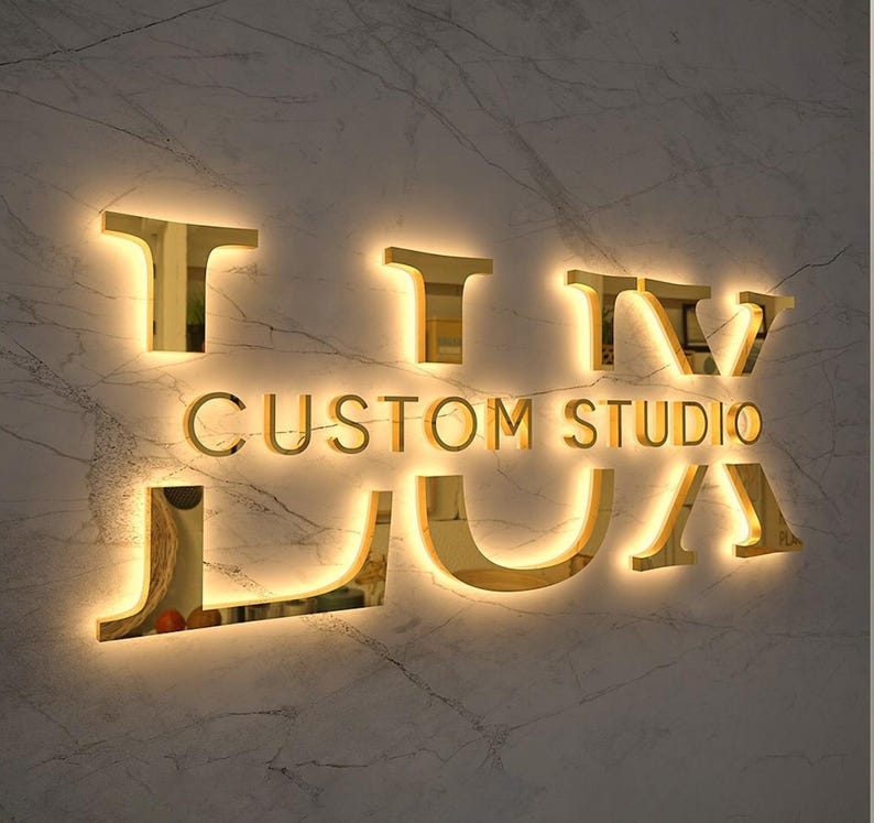 Custom 3D LED Backlit Business Sign, Stainless Steel Logo, Storefront ...