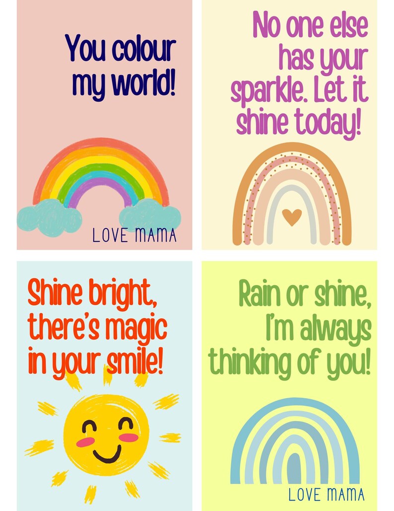 Printable Lunchbox Notes for Kids: 28 Encouraging Cards (ages 5-10 ...
