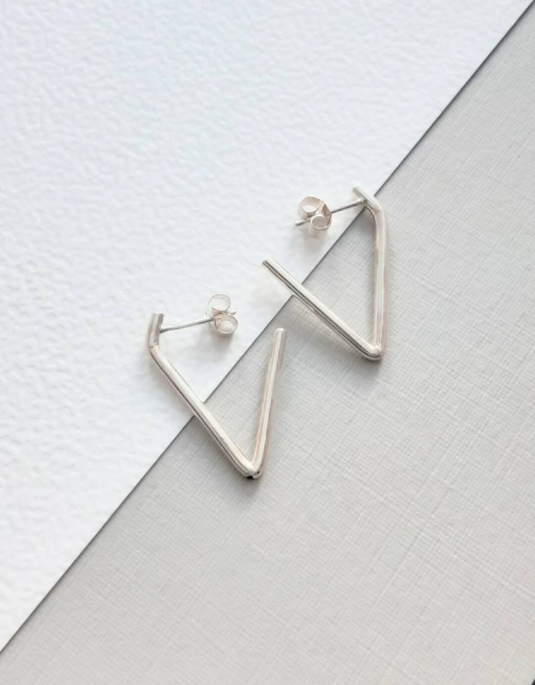 Angular Hoop Earrings - Sterling Silver Hoops - Triangular Geometric Unusual Funky Hoops ...