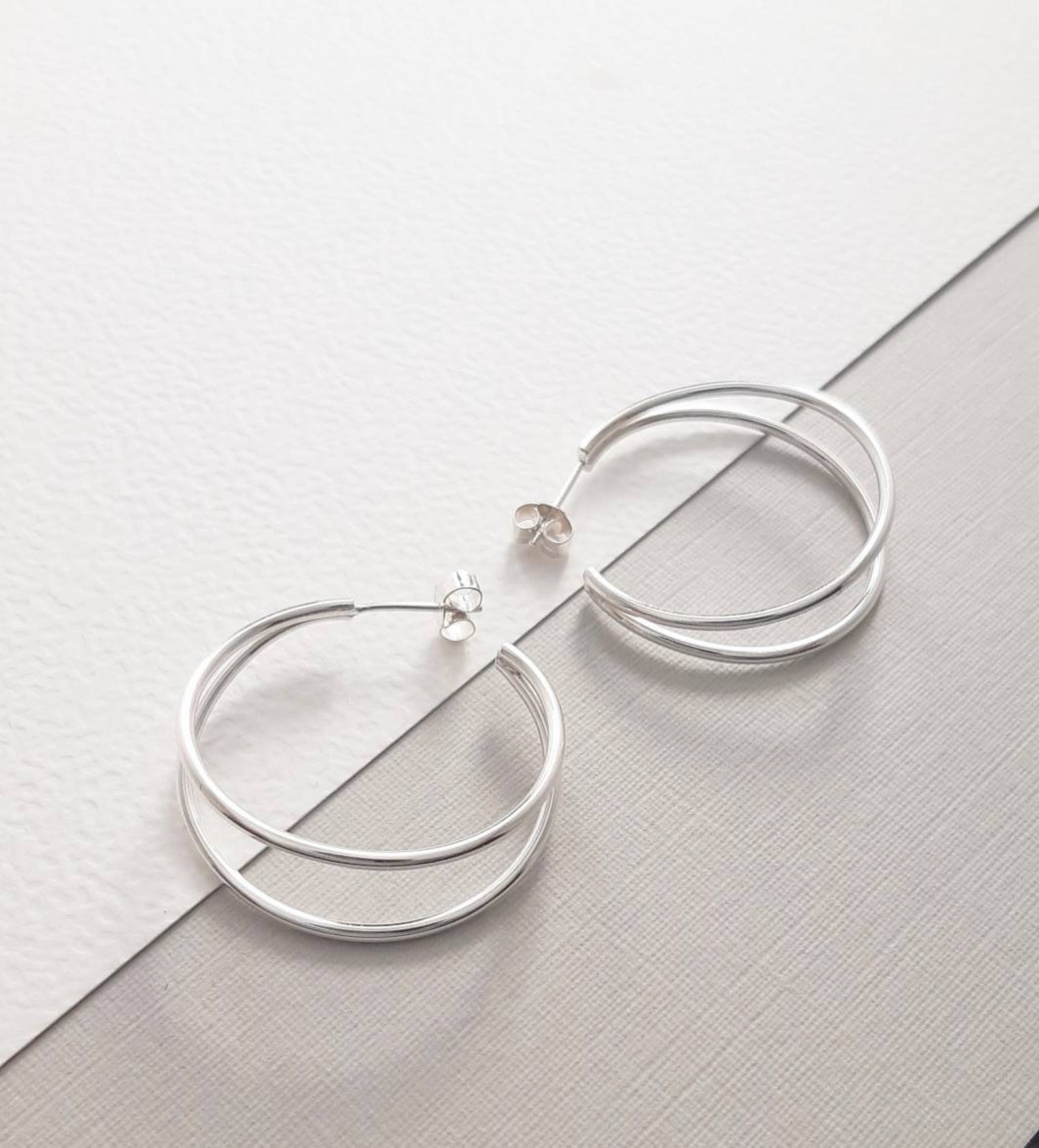 Double Hoop Earrings - Sterling Silver Handmade Double Hoops - Made in ...
