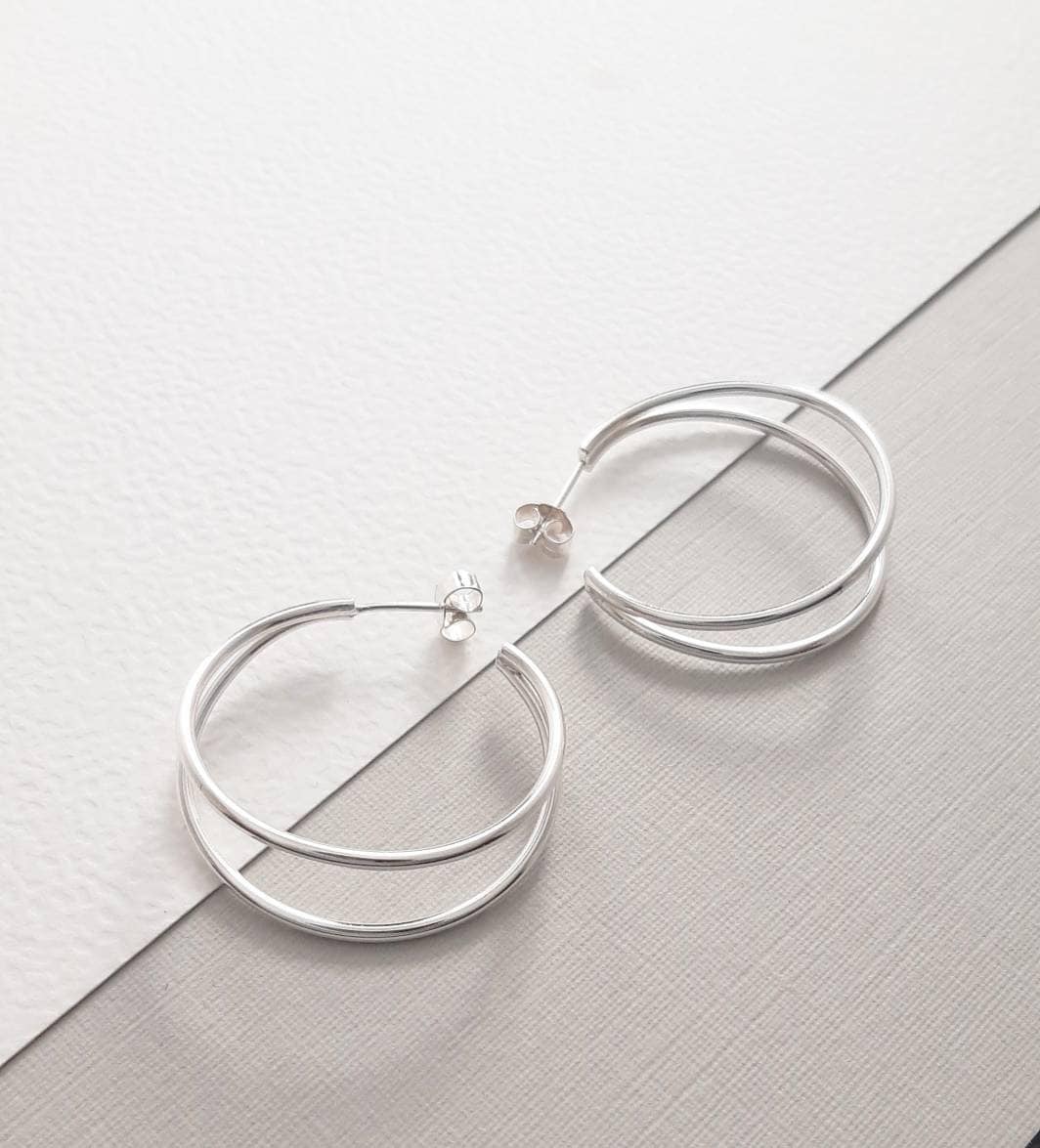 Double Hoop Earrings Sterling Silver Handmade Double Hoops - Etsy