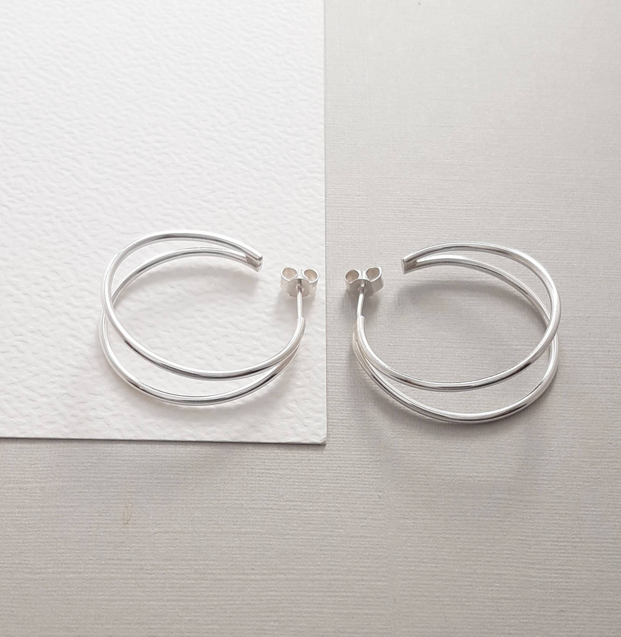 Double Hoop Earrings Sterling Silver Handmade Double Hoops - Etsy