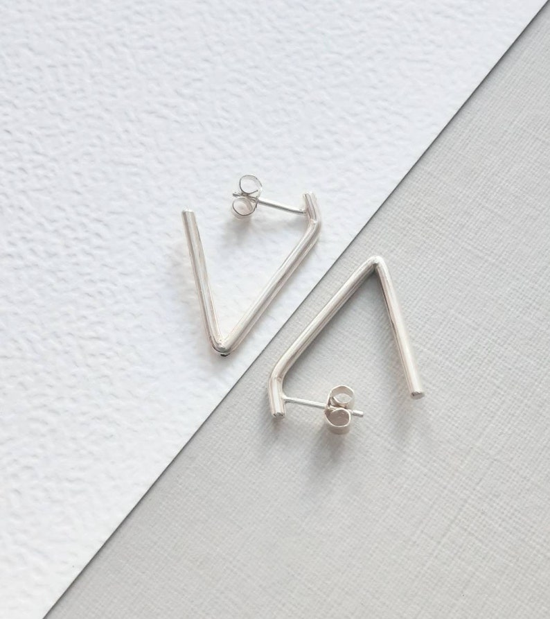 Angular Hoop Earrings Sterling Silver Hoops Triangular | Etsy