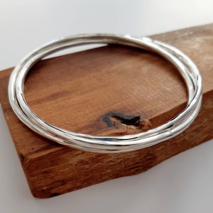Triple Bangle Sterling Silver - Three Linked Bangles - Handmade Hammered Silver Bangle - Made in ...