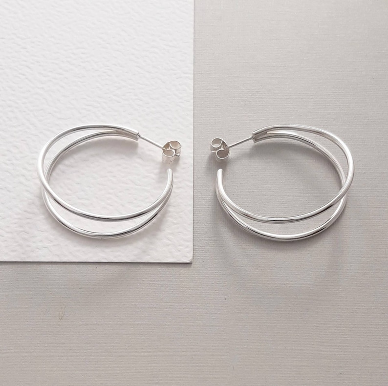 Double Hoop Earrings Sterling Silver Handmade Double Hoops - Etsy