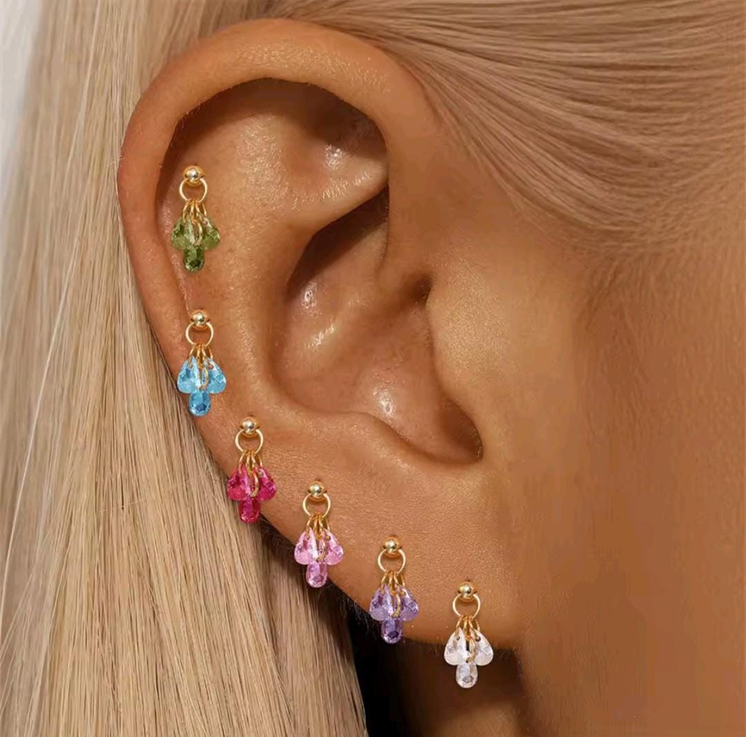 Gold Hanging Crystal Dangle Floating Vertical Hidden Helix Piercing 1 ...