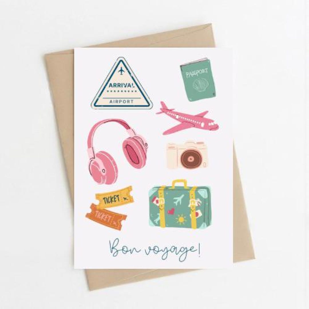 Bon Voyage - Travel Greetings Card - Cute Stamp Plane Wanderlust - Etsy