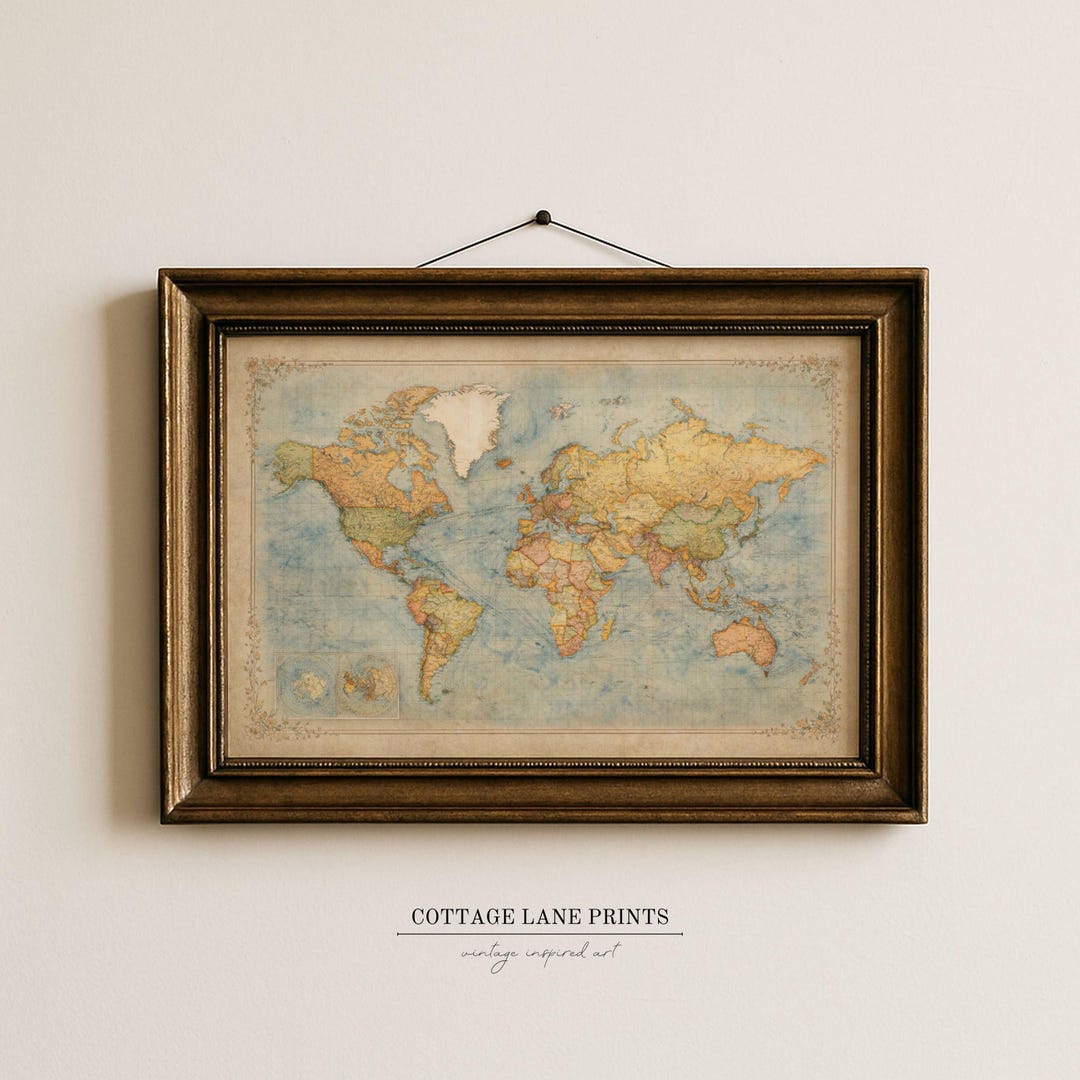 Vintage World Map Printable, Rustic Atlas Map, Antique Travel Decor ...