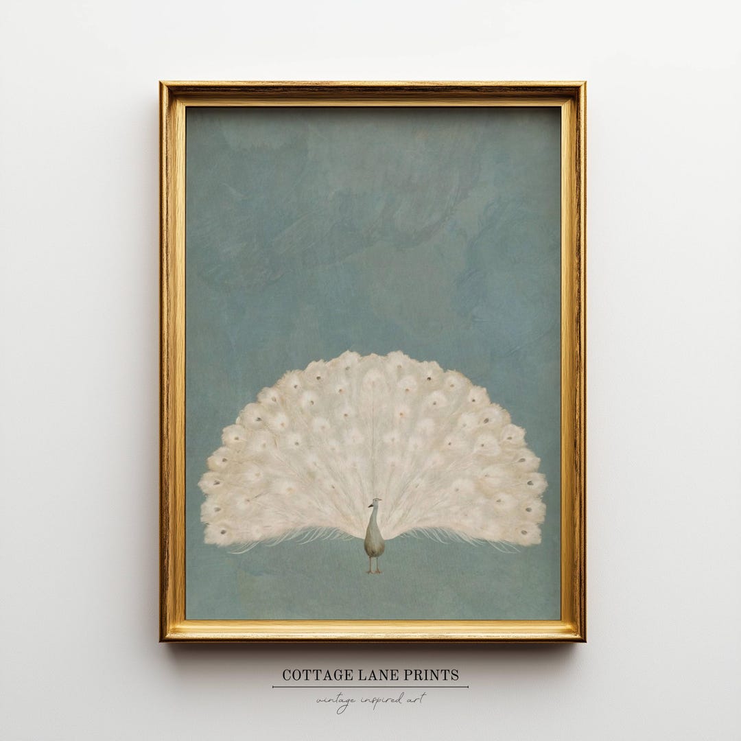 Soft White Peacock • Vintage Cottagecore Digital Art Print (instant ...