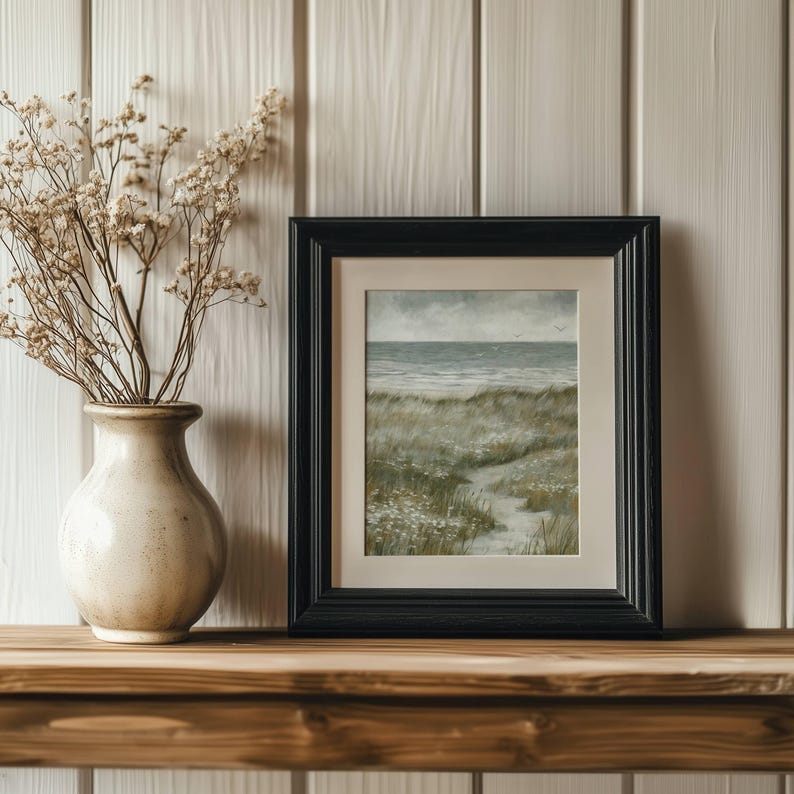 Soft English Coastal Landscape - Digital Wall Art Print, Cottage Decor ...