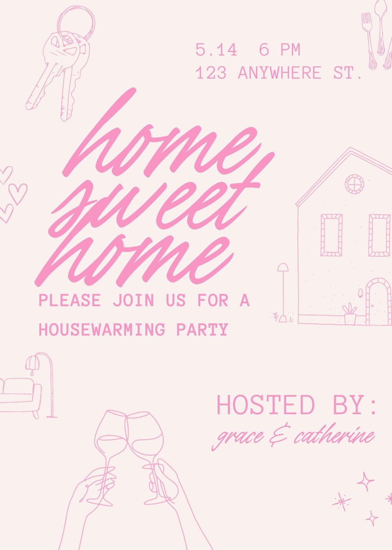 Modern Housewarming Invitation: Chic Pink Design (digital Download 5x7 ...