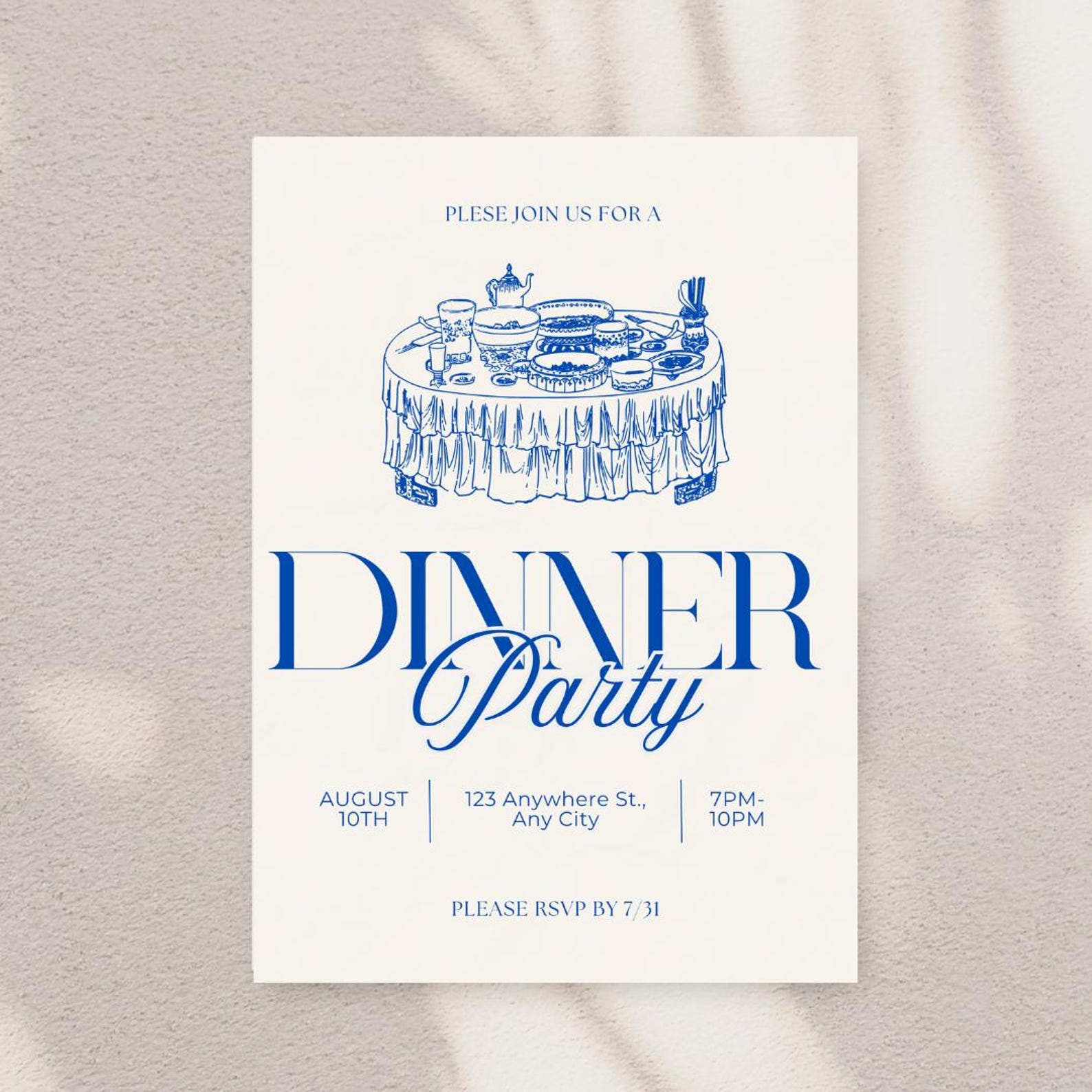 Minimalist Dinner Party Invitation: Elegant Table Scene (digital Design ...