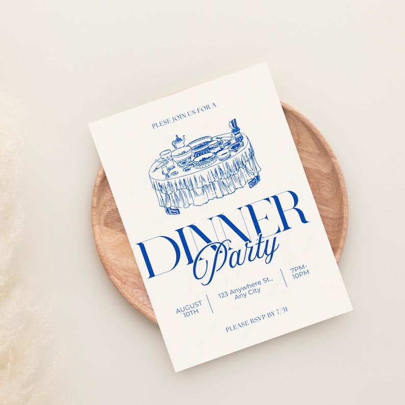 Minimalist Dinner Party Invitation: Elegant Table Scene (digital Design ...