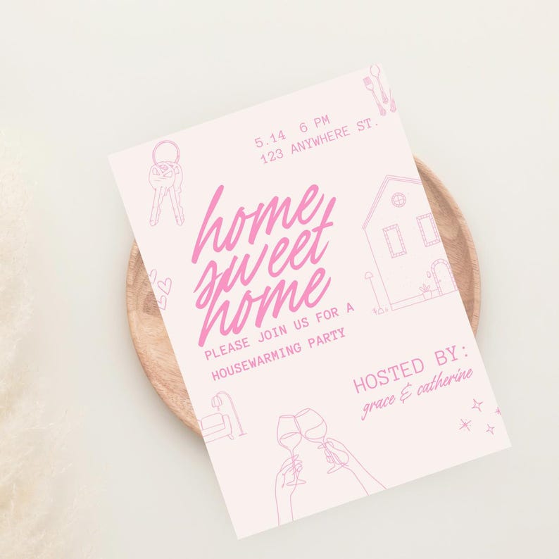 Modern Housewarming Invitation: Chic Pink Design (digital Download 5x7 ...