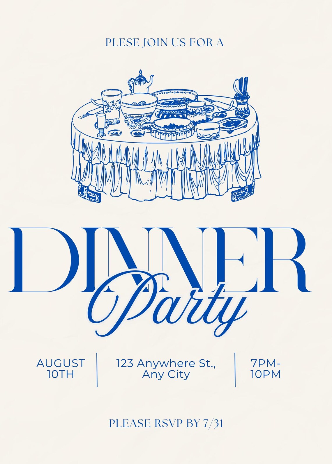 Minimalist Dinner Party Invitation: Elegant Table Scene (digital Design ...