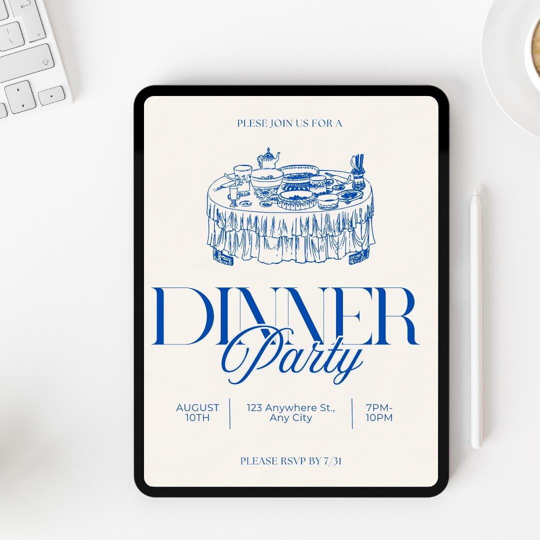 Minimalist Dinner Party Invitation: Elegant Table Scene (digital Design ...