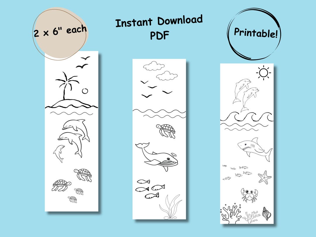 Ocean Coloring Bookmarks for Kids, Printable Kids Craft, Bookmarks ...