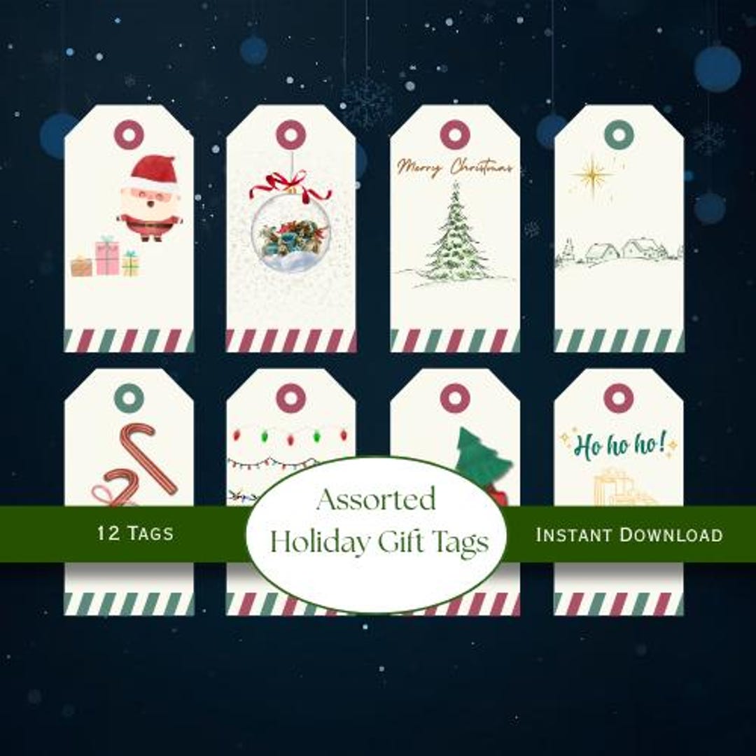 Assorted Printable Christmas Gift Tags, Holiday Gift Tags, Christmas ...