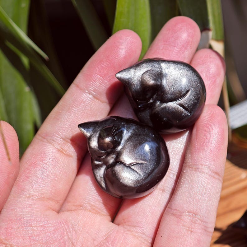 Hand Carved Obsidian Sleeping Cat: Crystal Healing Decor - Etsy