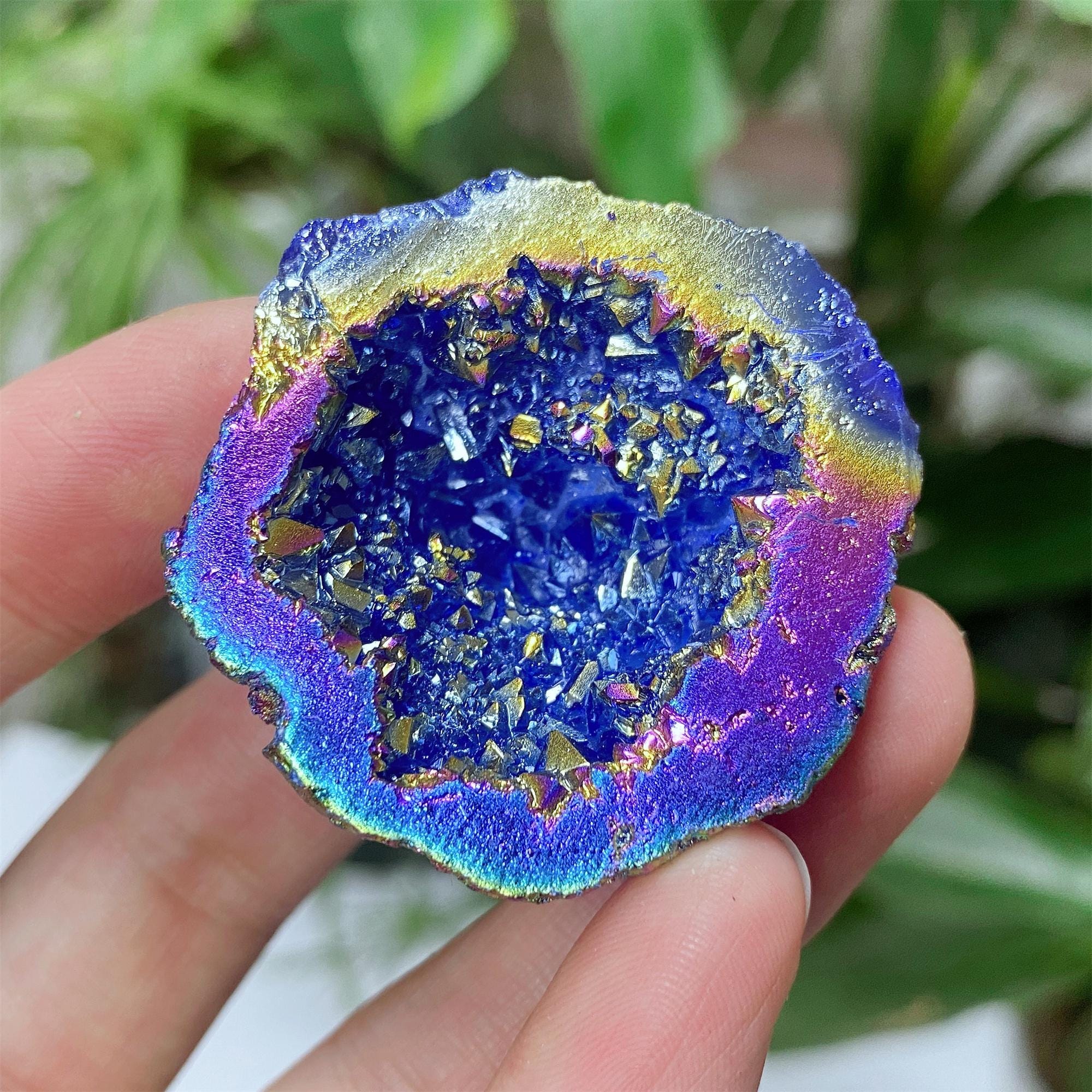 Rainbow Titanium Agate Geode: Natural Quartz Crystal Cave, Home Decor ...