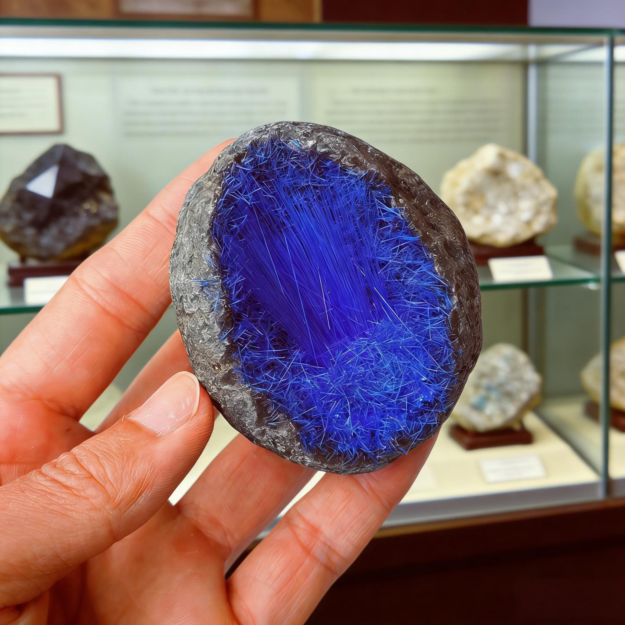 Blue Needle Quartz Druzy Geode, Natural Crystal Specimen, Point Pocket ...