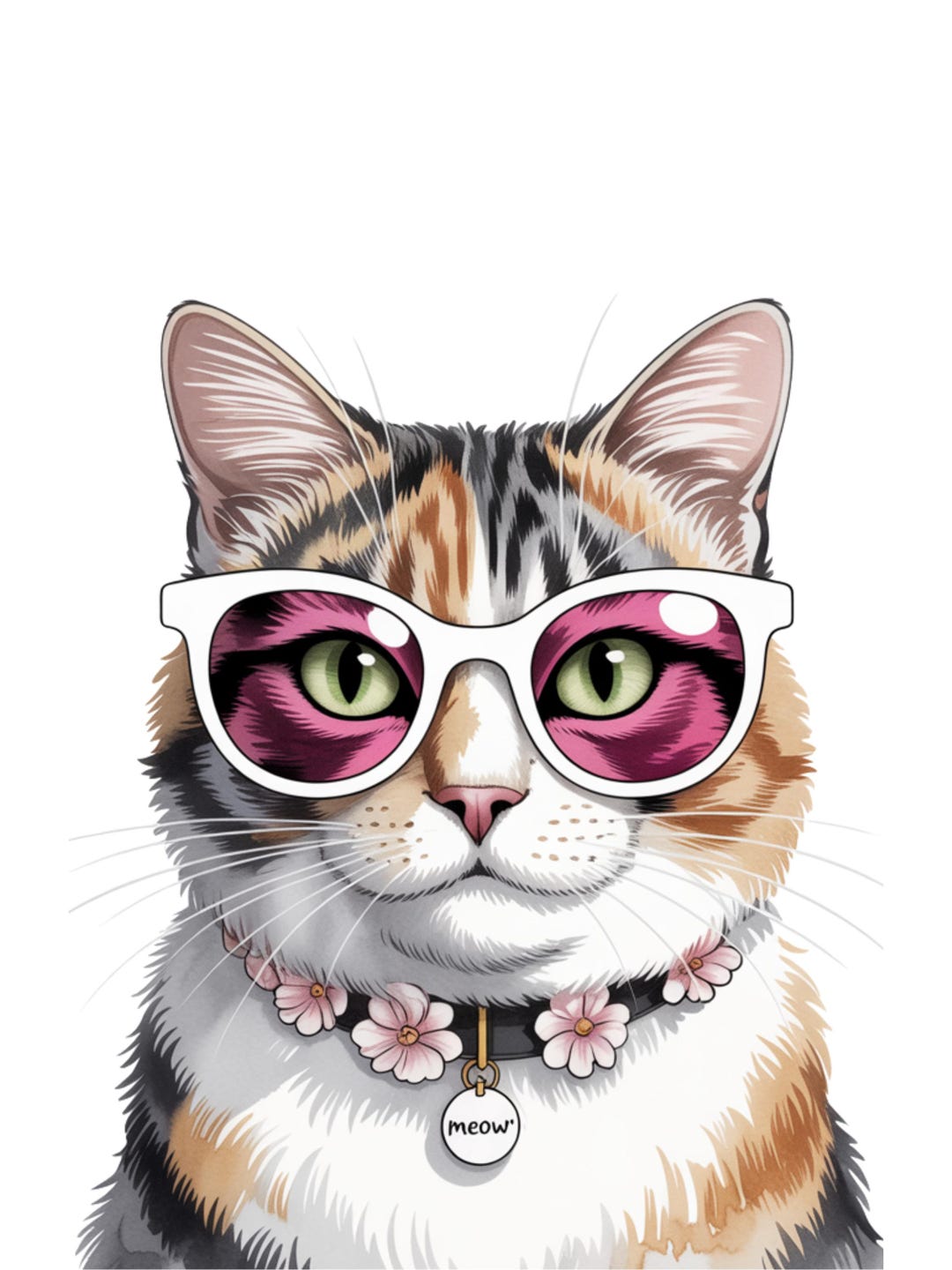 Sassy Cat With Sunglasses - Calico Cat Wall Art | Printable Digital ...
