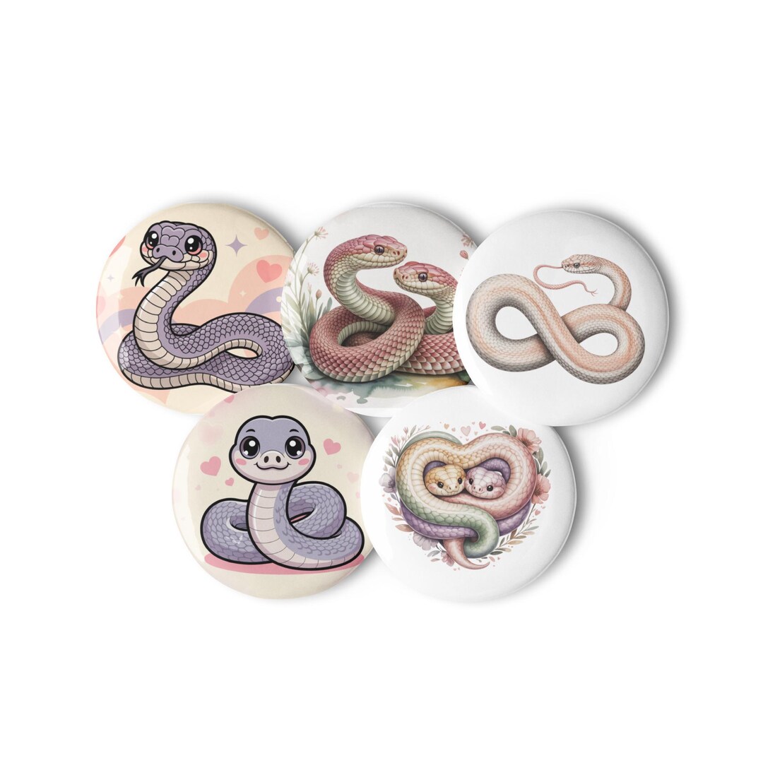 Cute Snake Pin Button Set | Kawaii Snake Pins | Pastel Reptile Badge ...
