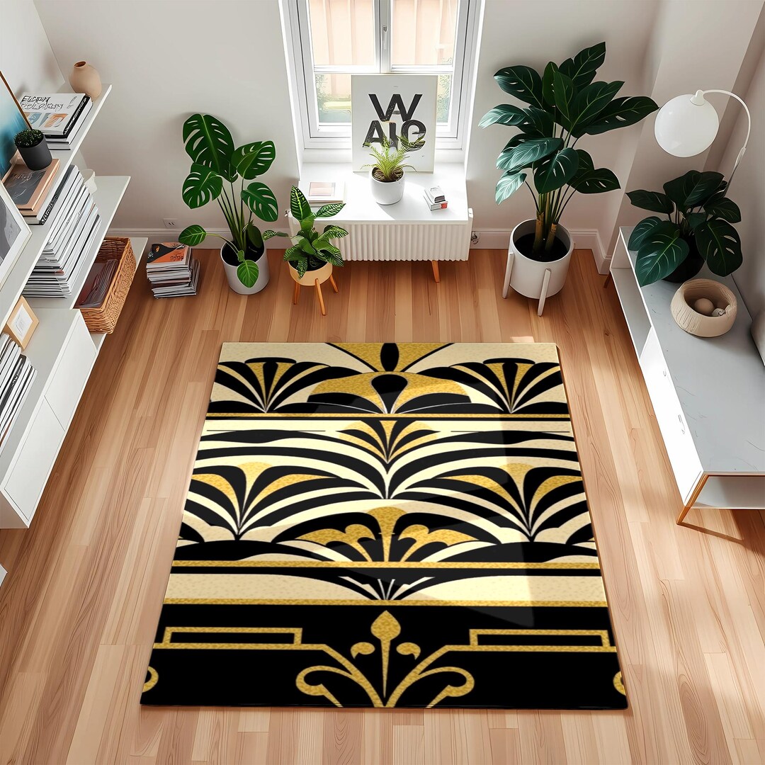 Art Deco Area Rug: Gold Black Vintage Style Digital Print - Etsy