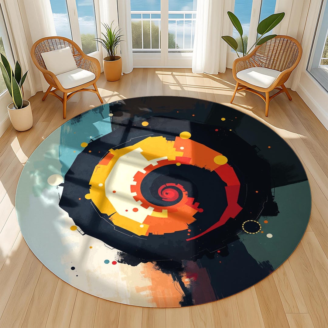 Abstract Spiral Round Rug: Colorful Modern Art Home Decor - Etsy